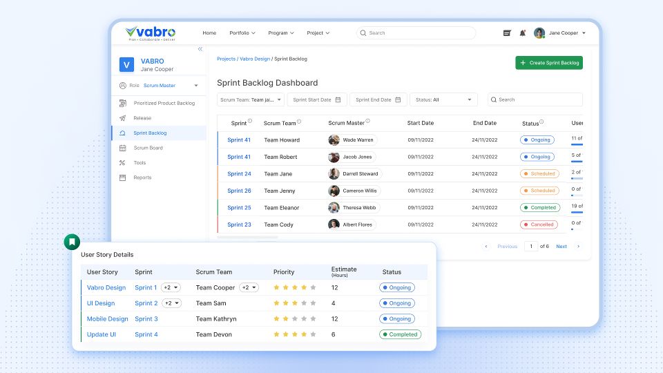 How does Sprint functionality work in Vabro?